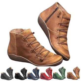 Generic Bottines pour femme sans talon, soutien de la vo&ucirc;te plantaire, confortables &agrave; lacets, bottines plates larges orthop&eacute;diques &agrave; fermeture &eacute;clair lat&eacute;rale