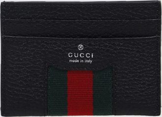 Gucci Flacher Kartenhalter von aus geh&auml;mmertem Leder mit Web-Detail