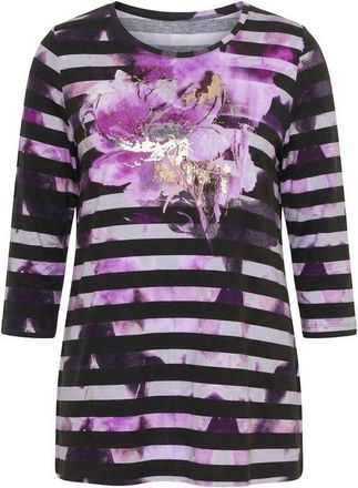 Ulla Popken T-Shirt Shirt A-Linie Ringel Rundhals 3/4-Arm Pima Cotton