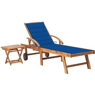 vidaXL Sonnenliege mit Tisch und Auflage Massivholz Teak vidaXL