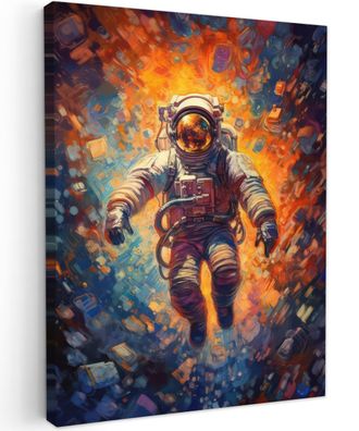 MuchoWow &copy; Leinwand Bilder 50x70 cm Wanddeko Wohnzimmer Aesthetic Room Decor Deko Zimmer Wandbilder Modern Bild auf Leinwand Astronaut - Neon - Orange - Weltra