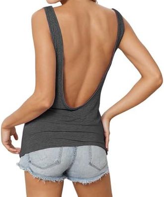 Generic T-Shirt &agrave; Manches Courtes Gilet Dos Nu Sexy et &eacute;lastique pour Femme avec d&eacute;collet&eacute; en V Profond