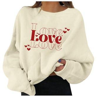 Generic Pull &agrave; manches longues et col rond imprim&eacute; graphique pour femme pour la Saint-Valentin 2026, beige, L
