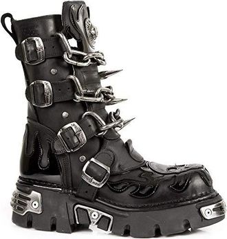 New Rock Bottes Homme Cuir Noir Motifs Flamme cr&acirc;ne mod&egrave;le M.727-S1
