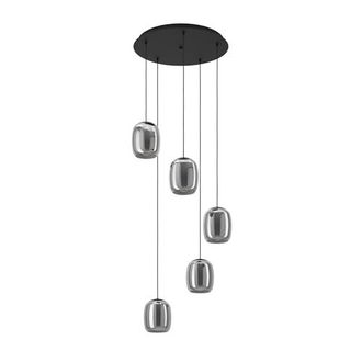Eglo H&auml;ngelampe Ciampino, Pendelleuchte 5-flammig &uuml;ber Esstisch, elegante Esszimmerlampe aus Metall in Schwarz und Rauchglas, E27 Fassung, &Oslash; 54 cm