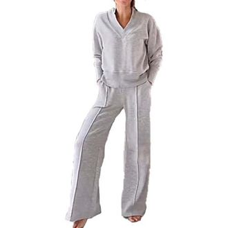 Generic Ensemble de v&ecirc;tements dint&eacute;rieur pour femmes &agrave; manches longues et col rond en tricot c&ocirc;tel&eacute; avec haut &agrave; jambes larges, v&ecirc;tements de d&eacute;tente amples pou