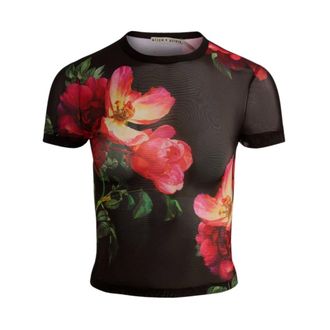Alice & Olivia Femme, Tops, Noir, Taille: 36 FR Floral Crew Neck Short Sleeve Top
