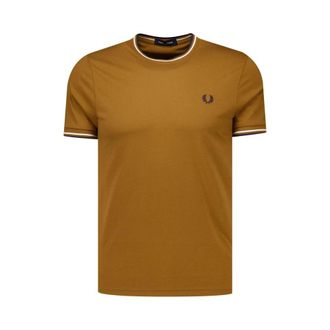 Fred Perry T-shirt &agrave; double liser&eacute; - Homme - Tops - Beige - Taille: XL