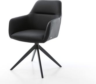 DELIFE Drehstuhl Pejo-Flex Echt-Leder Schwarz Kreuzgestell breit Schwarz 360&deg; drehbar Wippfunktion Taschenfederkern, Esszimmerst&uuml;hle