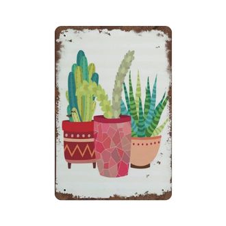 Hdadwy Metallschild mit Kaktus-Trio-Motiv, zum Aufhängen, Metallschild, Wanddekoration, 30,5 x 20,3 cm
