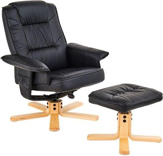 IDIMEX Fauteuil de relaxation avec repose-pieds charly, en synth&eacute;tique noir et pieds laqu&eacute; noir