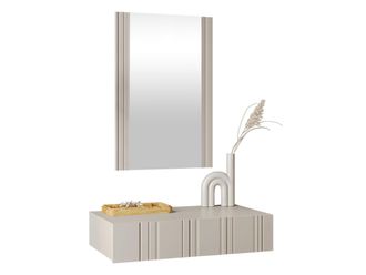 Mirjan24 Schminktisch Intori, Kosmetiktisch mit Schublade und Spiegel, gefr&auml;ste Fronten Make-up, Frisiertisch, H&auml;ngeschrank (Beige)