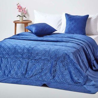 Homescapes Homescapes - Couvre-lit en velours matelass&eacute; bleu marine &agrave; motif losanges, 250 x 260 cm