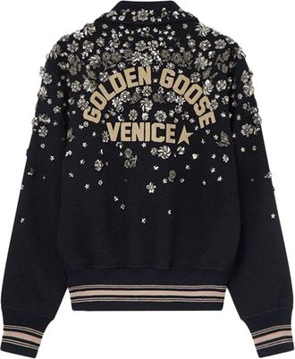 Golden Goose Floral-Embroidered Wool Bomber Jacket - Black