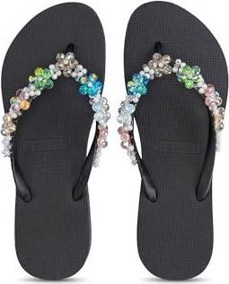 UZURII | Precious Colorful Bloom - Zwart | Tongs pour femme | Sandales confortables et &eacute;l&eacute;gantes faites &agrave; la main | Pour int&eacute;rieur et ext&eacute;rieur 41/42