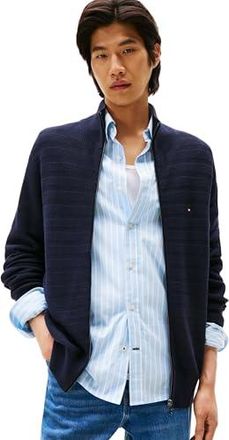 Tommy Hilfiger Pull avec Fermeture Éclair Homme Stripe Structure Chaud, Bleu (Desert Sky), L