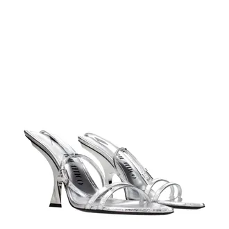 The Attico Womens Metallic Leather Stiletto Sandal Silver