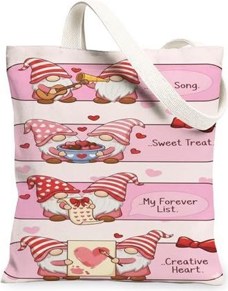 Generic Sacs d&eacute;picerie r&eacute;utilisables en toile avec motif de nain de Saint-Valentin, sacs d&eacute;picerie amusants, l&eacute;gers et lavables &agrave; bandouli&egrave;re F, p&ecirc;che, 13x15 