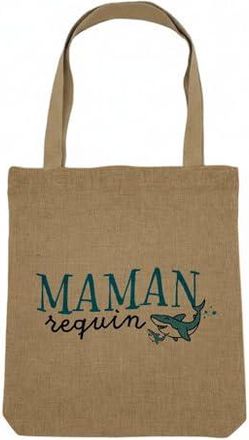 Fabulous Sac Shopping Tote Bag Aspect Lin - Maman Requin Famille Mignon Animal - Sac de Courses Toile Epaisse 360g Beige Naturel Cabas Port&eacute; Epaule Solide Impr