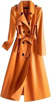 Generic Trench-coat en simili cuir pour femme - Printemps Automne Double Boutonnage Revers crant&eacute; Slim Ceintur&eacute; X-Long Outwear, 3, L