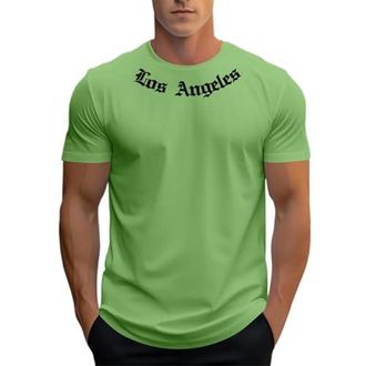 Generic T-shirt pour homme - T-shirt &agrave; manches courtes et imprim&eacute; alphabet - Col rond - Tissu tricot&eacute; en polyester avec l&eacute;ger &eacute;tirement - Coupe normale - Styl