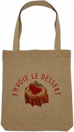 Fabulous Sac Shopping Tote Bag Aspect Lin - Envoie Le D&eacute;ssert Patisserie Dessin - Sac de Courses Toile Epaisse 360g Beige Naturel Cabas Port&eacute; Epaule Solide Imp