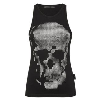 Philipp Plein Femme, Tops, Noir, Taille: 42 FR D&eacute;bardeur c&ocirc;tel&eacute; Skull Strass