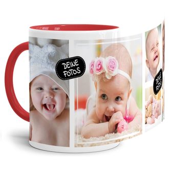 Tassendruck Foto-Tasse zum selbst gestalten mit Foto-Collage f&uuml;r 6 Wunschfotos - Geschenk f&uuml;r Familie, Freunde, Geburtstag, Weihnachten - Keramik Innen & Henkel R