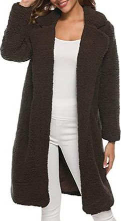 Generic Manteau en laine dagneau &agrave; manches longues pour femme - Couleur unie - Longueur moyenne, caf&eacute;, M