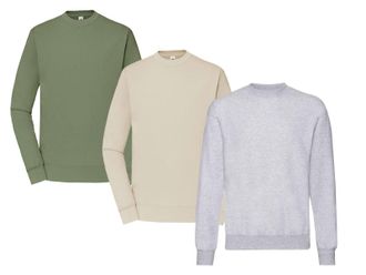 Fruit Of The Loom Herren Classic Set In Sweat, 3 Pack Sweatshirt, 1x Grau + 1x Natural + 1x Olive + 1 HL Kauf Notizblock, XXL (3er Pack)