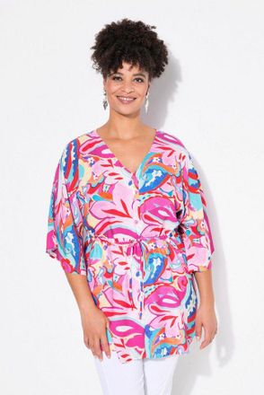 Miamoda Longbluse Kimonobluse A-Linie Alloverdruck Taillen-Tunnelzug