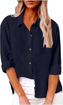 Generic Chemisier pour Femmes Coton Et Lin Chic Et Elegant D&eacute;contract&eacute;s Chemisiers Et Blouses D&eacute;t&eacute; Manches Longues Col V Lache Haut L&eacute;gers Confortable Tunique