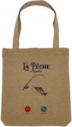 Fabulous Sac Shopping Tote Bag Aspect Lin - La P&ecirc;che MAppelle Loisir Lac - Sac de Courses Toile Epaisse 360g Beige Naturel Cabas Port&eacute; Epaule Solide Imprim&eacute; en