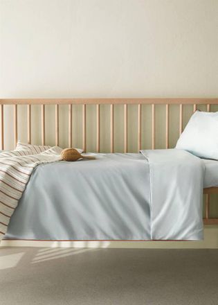 Mango Housse de couette berceau percale de coton r&eacute;versible liser&eacute; en contraste vert d&acute;eau - Home - 100x120cm - MANGO HOME