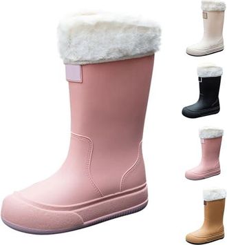 Generic Chaussures de pluie mi-mollet &agrave; enfiler pour femme, bottes de pluie dhiver chaudes avec doublure en peluche, amovibles et lavables, imperm&eacute;ables, anti