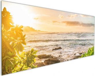 Wallario K&uuml;chenr&uuml;ckwand aus Glas 125 x 50 cm, Motiv: Strand im Morgenlicht | Spritzschutz abwischbar & pflegeleicht