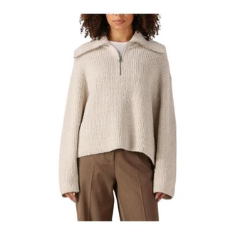 Second Female Rei&szlig;verschluss Kragen Strickpullover Gerda - - Knitwear - Damen - Beige - M