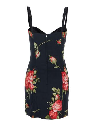 Dolce & Gabbana Womens Short Dress Black Floral Viscose Elastane