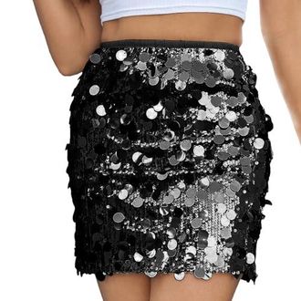 Generic Mini jupe &agrave; paillettes extensible pour femme, Noir, M