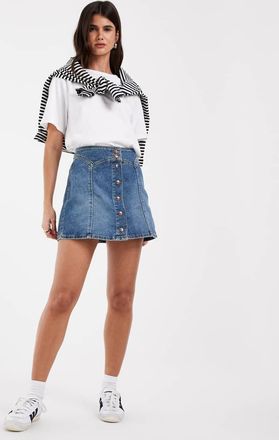 Wrangler Jeansrock mit Eins&auml;tzen in Mittelblau