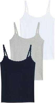 Marks and Spencer Lot de 3 d&eacute;bardeurs en Coton &agrave; Bordures en Dentelle M&eacute;lange De Bleu Marine Femmes UK 28 (EU 56)