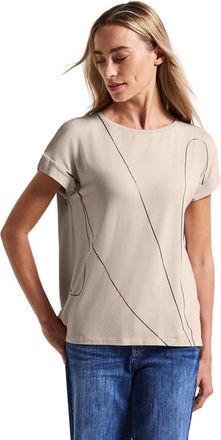 Street One Damen 3227730 Shirt mit feinen Linien, Smooth Sand beige, 46