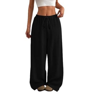 Generic Pantalon d&eacute;contract&eacute; pour femme - Couleur unie - &Eacute;corce - Taille haute - Coupe large - Grande taille, Noir, XXL