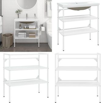 vidaXL Badezimmer-Waschtischgestell mit Waschbecken Weiß Eisen - Badezimmer Waschen - Waschtischgestell - Keramik Waschbecken - Untergestell Waschbecken