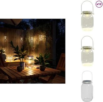 vidaXL Solarleuchten Einmachglas-Design 12 Stk. Warmwei&szlig; - Solarlaternen - Outdoorbeleuchtung - Gartenlampen - LED-Gartenlampe - Einmachgl&auml;ser Deko