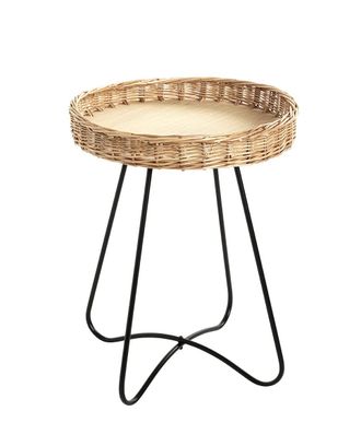 Haku Möbel Beistelltisch Natur, schwarz, Metall, Schichtholz, Weidengeflecht - Maße: H 51 cm x Ø 41 cm, Style: Bohemian