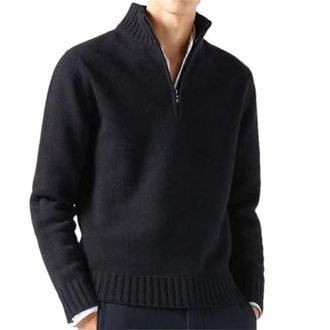 ORANDESIGNE Homme Pull &agrave; Fermeture &Eacute;clair 3/4 Tricot&eacute; Pull Sweat en Maille &agrave; Manches Longues Pullover en Tricot&eacute; Col Montant Pulls Cardigan Doublure en Polaire A 