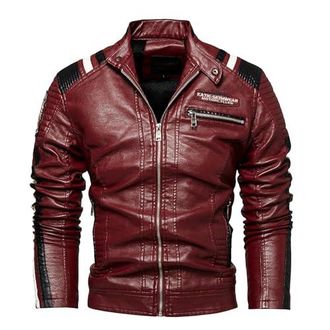 Generic Veste bomber en cuir pour homme avec doublure en polaire chaude et &eacute;paisse - Veste en cuir v&eacute;ritable - Couleur unie - Coupe ajust&eacute;e - Style d&eacute;contract