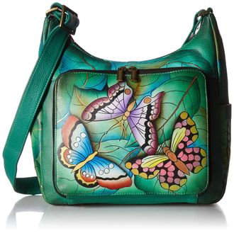 Anuschka Damen Hobo-Handtasche aus echtem Leder, mit Reißverschluss und mehreren Fächern, Gr n (Smw-summer Wings), Einheitsgröße