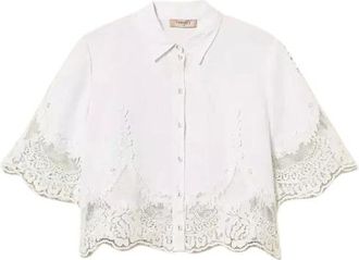 Twinset Femme, Blouses et Chemises, Blanc, Taille: 42 FR Chemise en Lin avec Inserts en Dentelle